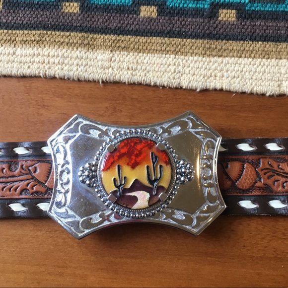 Vintage | Accessories | 3d Cactus Western Tooled Leather Belt | Poshmark